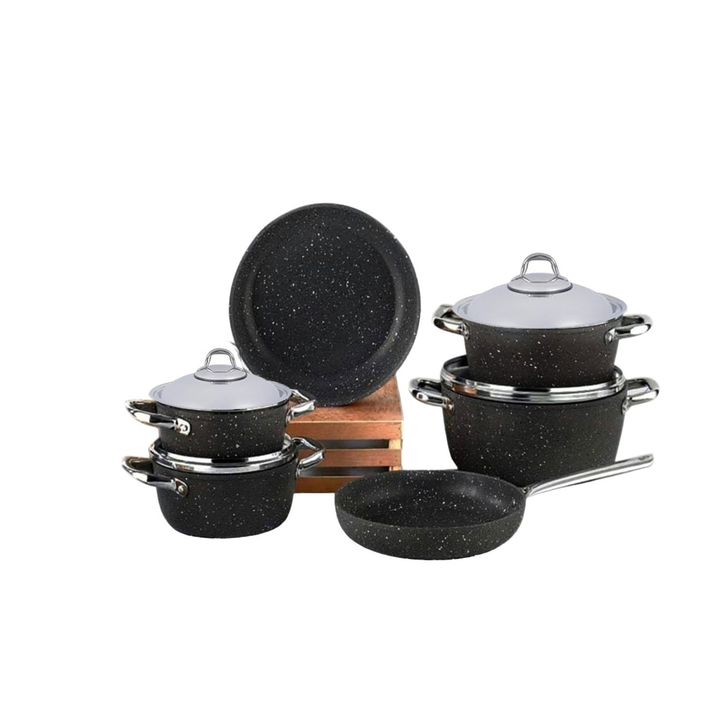 Saflon Granite 10-Piece Cookware Set With Stainless Steel Handle - E ...