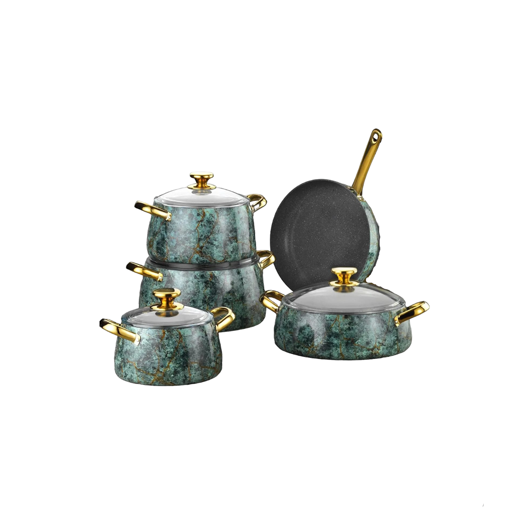 Brioni Flora Granite Cookware Set – 9 Pieces – Pyrex Lid - E-kitchen