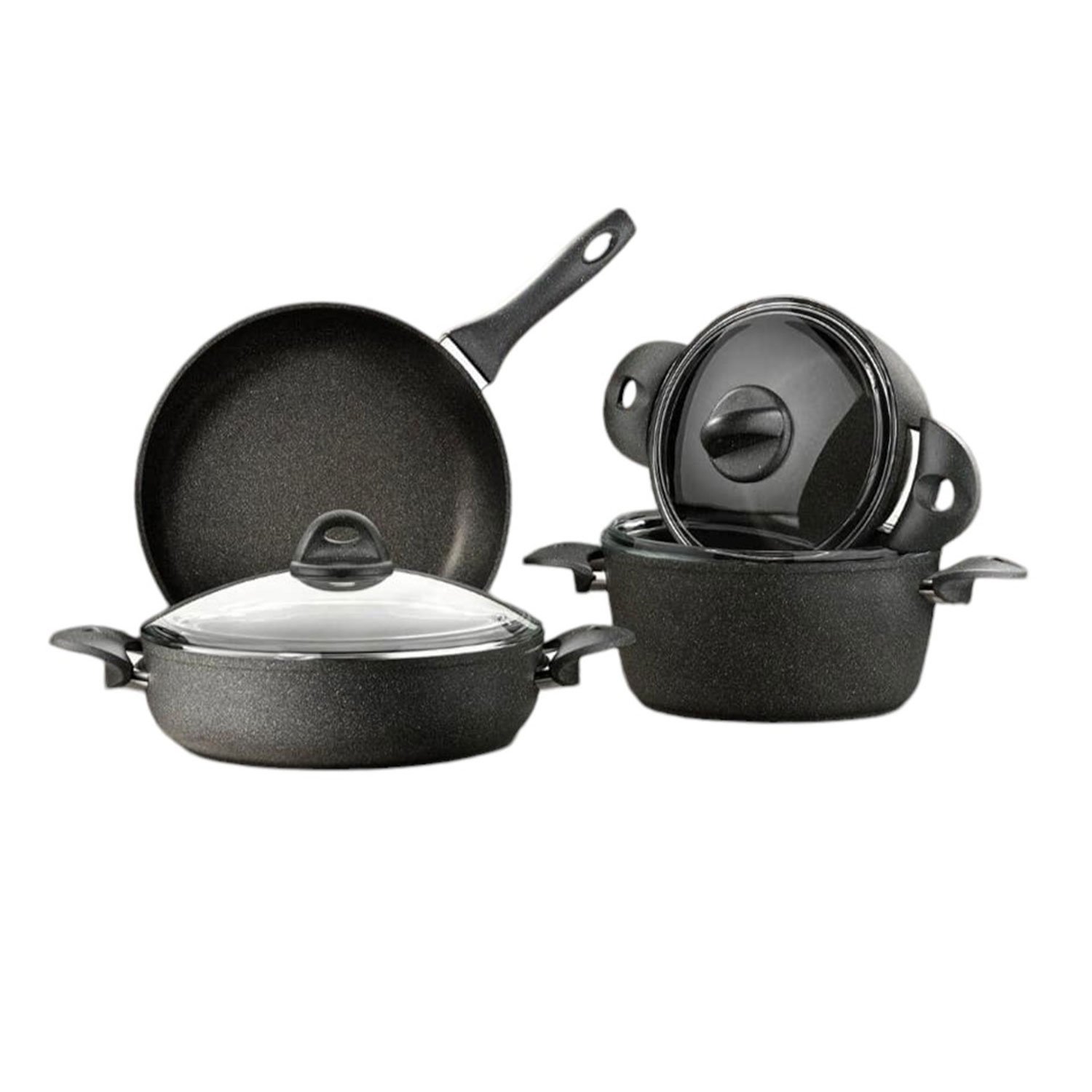 Saflon Soft Granite 7-Piece Set With Pyrex Lid - E-kitchen