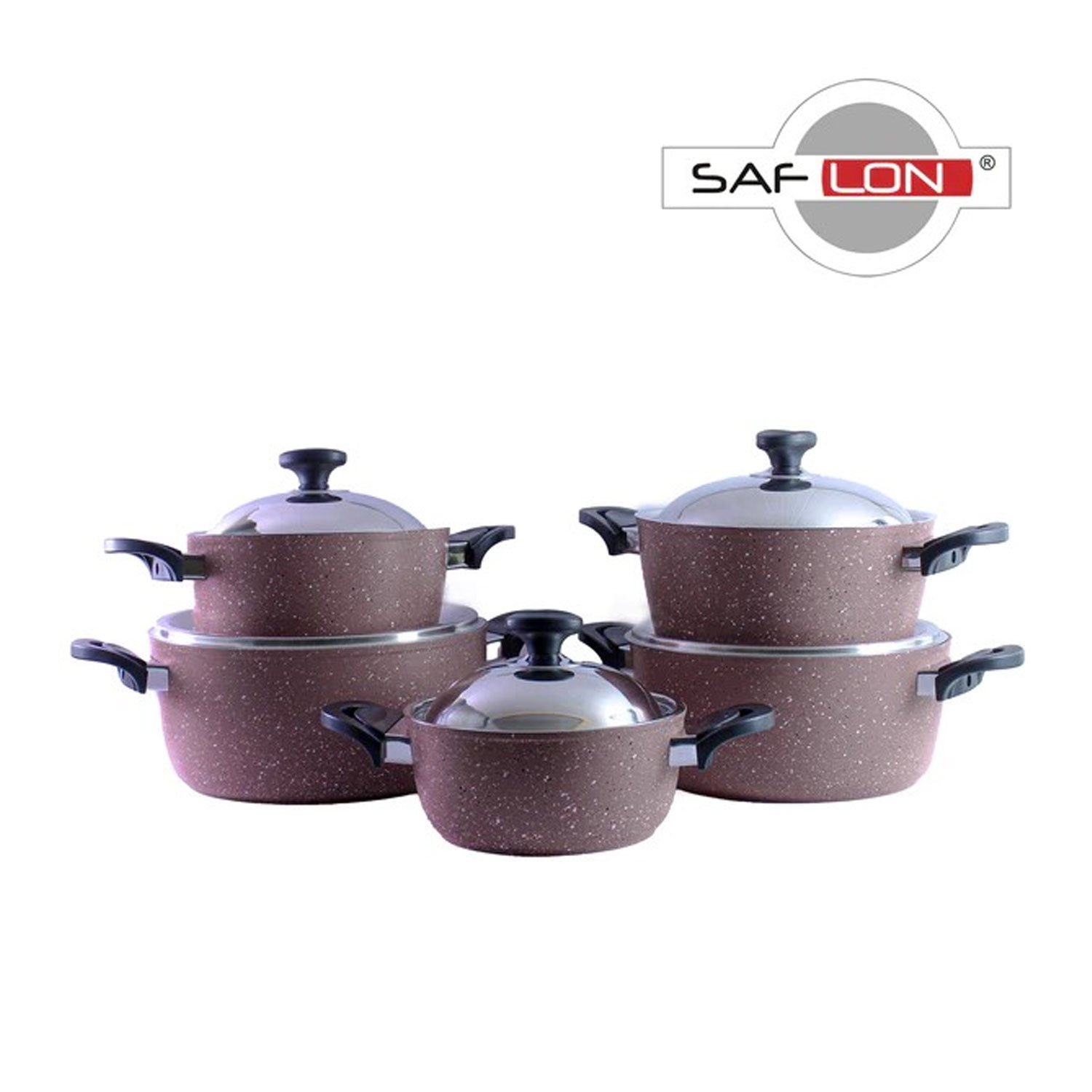 Saflon Granite Cookware Set – 10 Pieces (Brown) - E-kitchen